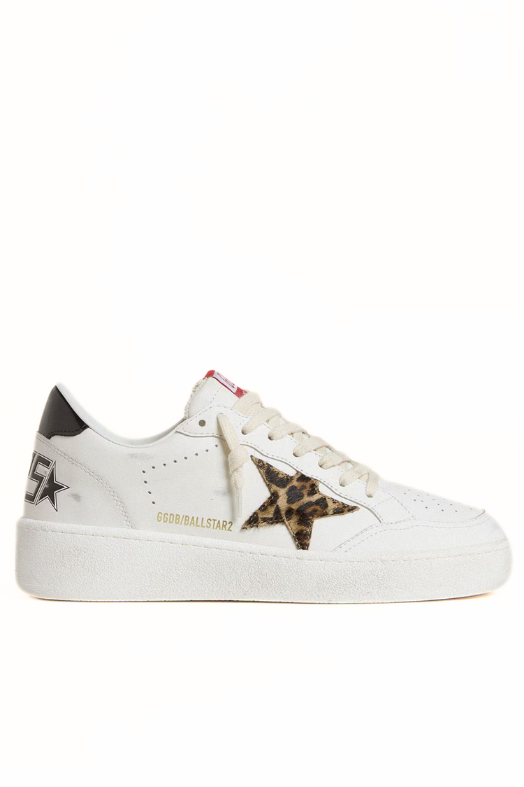 Golden Goose Ball Star with leopard pony skin star and black laminated ...